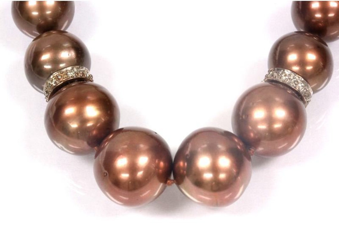14 MM Cultured Chocolate Tahitian Pearl & 1.75 Ctw Natural Champagne ...