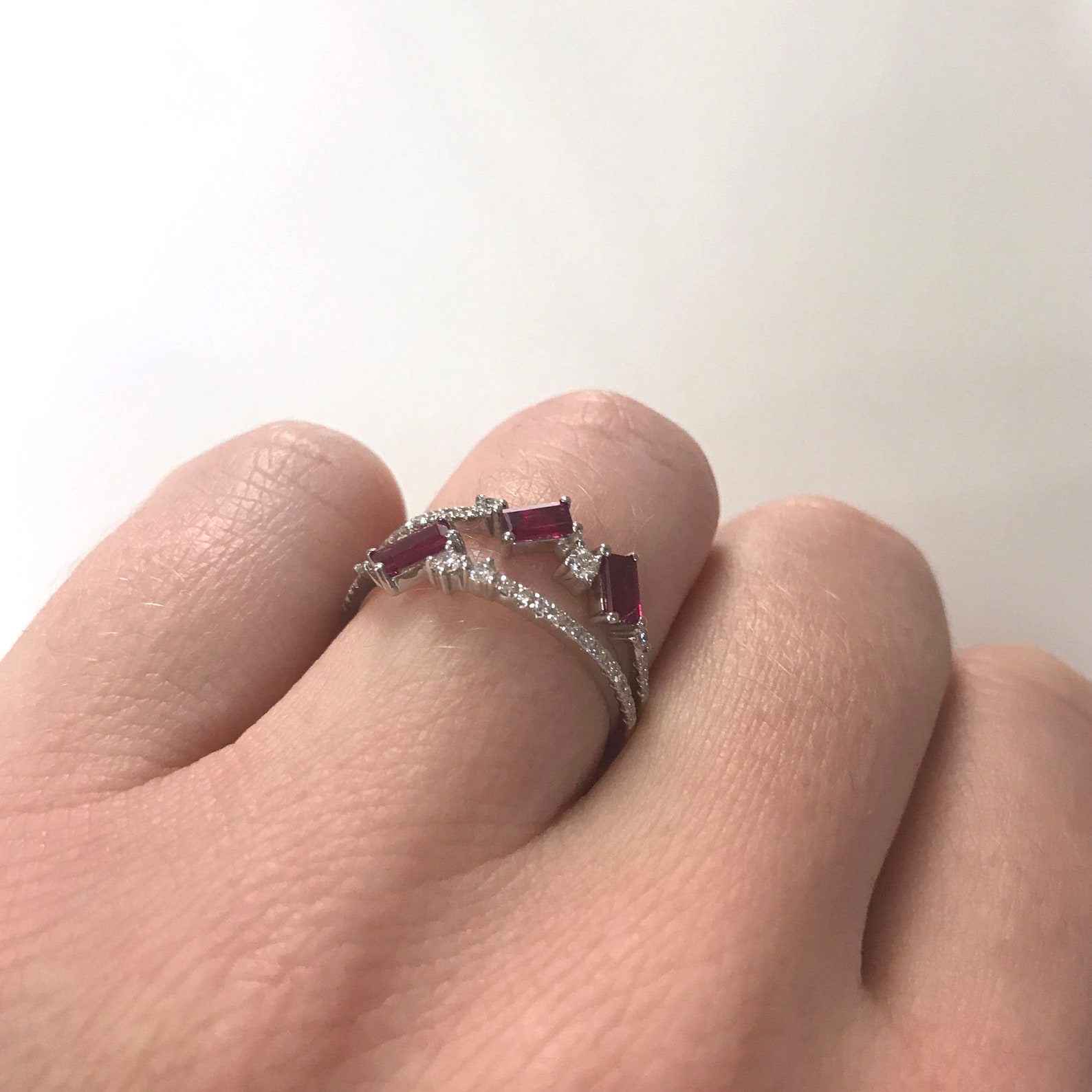 0.9 ctw Natural Red Baguette Cut Ruby & Diamond Ring / Cluster | Etsy