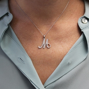 Solid 14k Gold Letter M Pendant / Initial Pendant / 0.1 Ctw Natural ...