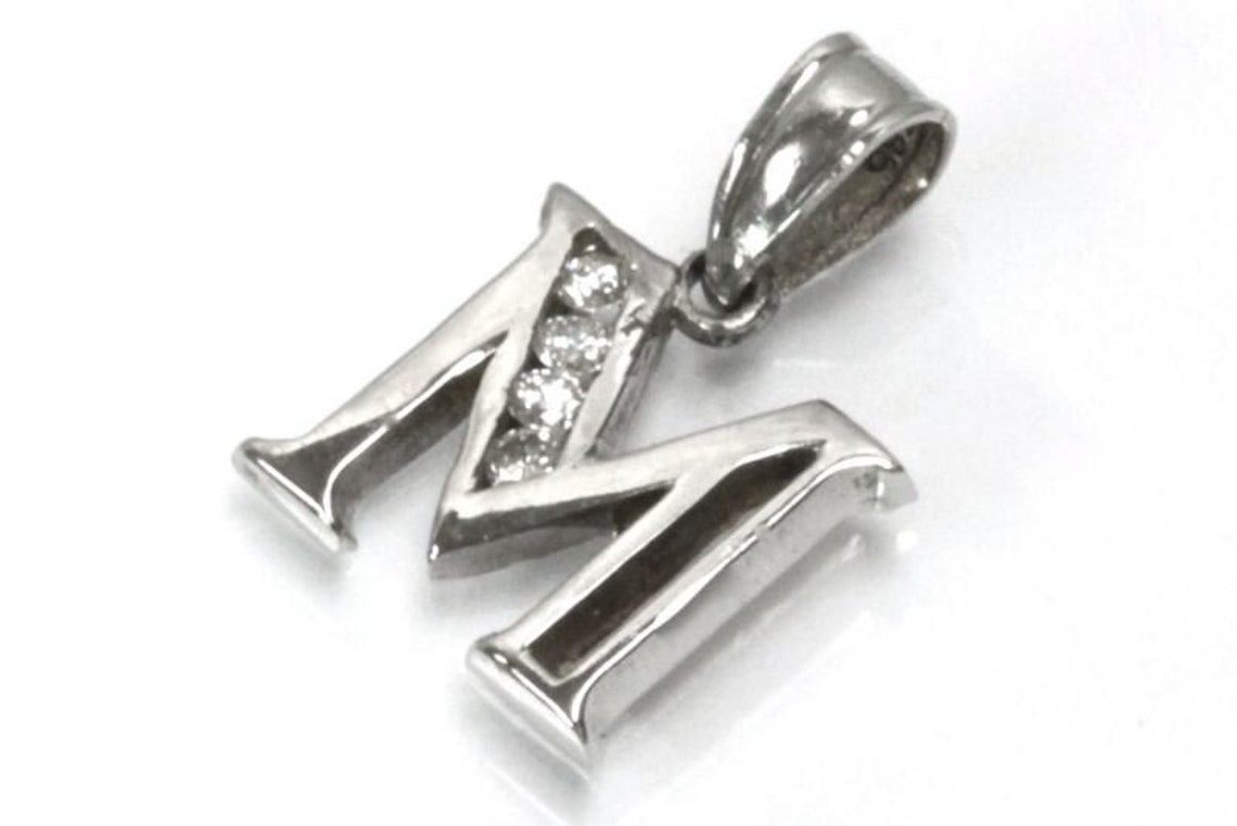 Solid 14k Gold Letter M Pendant / Initial Pendant / 0.1 Ctw - Etsy