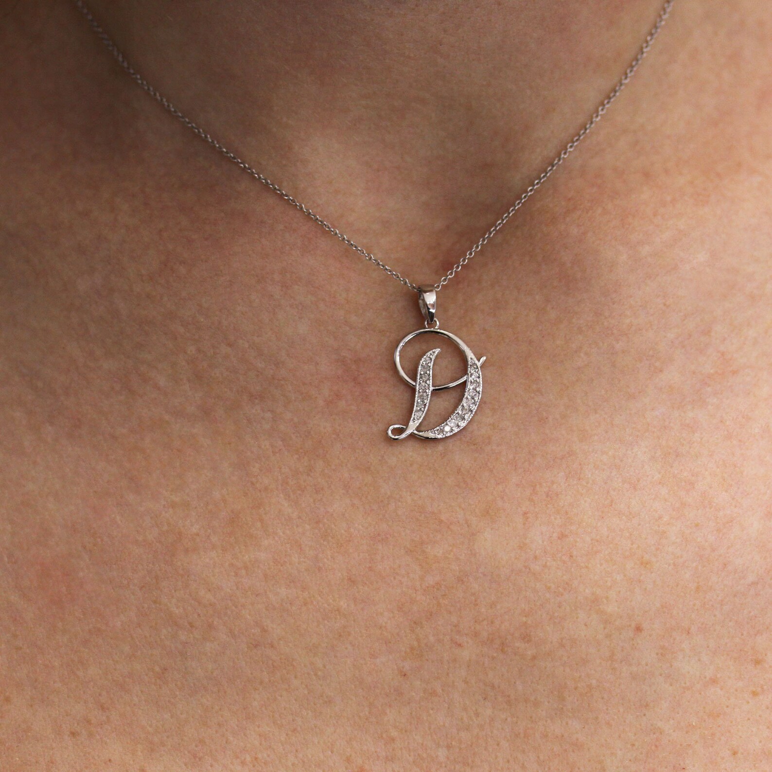 Solid 14k Gold Letter D Pendant / Initial Pendant / 0.1 Ctw Natural ...