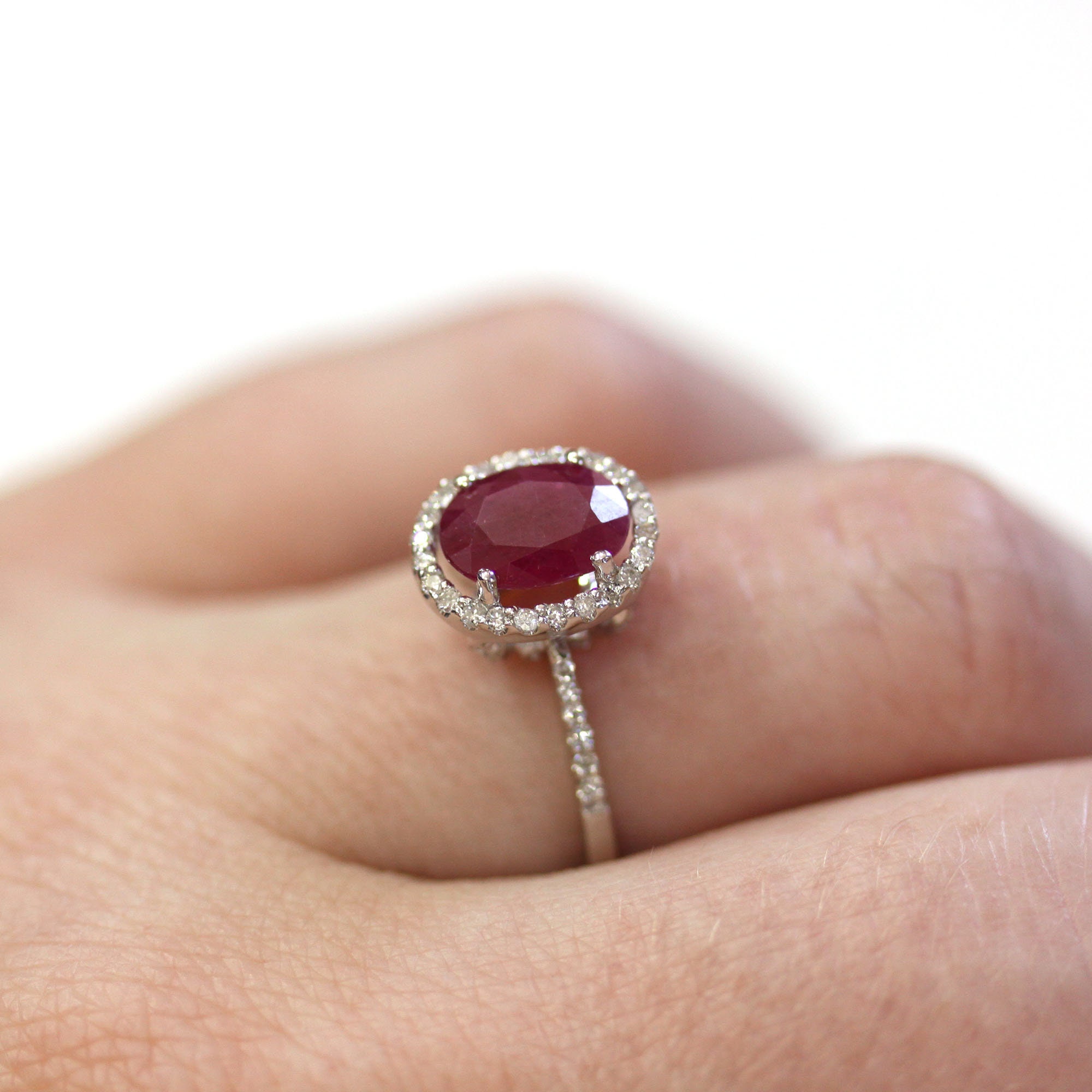 1.6 Ct Tw Natural Red Ruby & Diamond Ring / Halo Engagement - Etsy