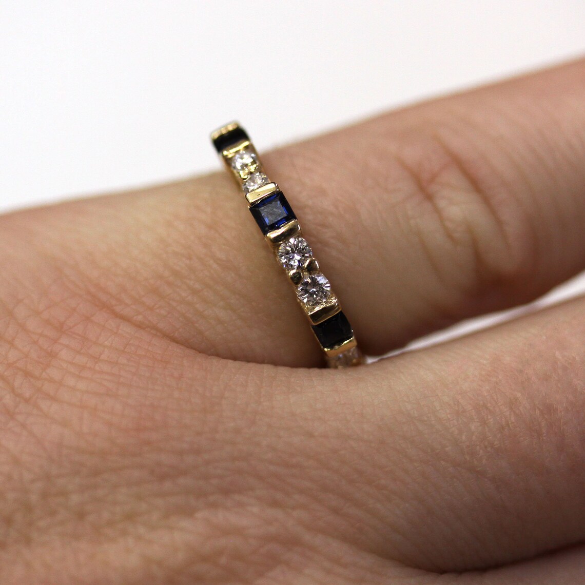 0.7 Ctw Natural Blue Princess Cut Sapphire & Diamond Stackable - Etsy