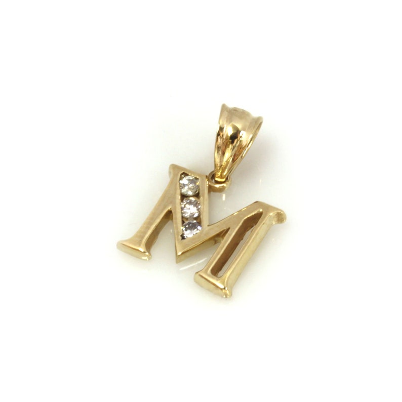 Solid 14k Gold Letter M Pendant / Initial Pendant / 0.1 ctw | Etsy