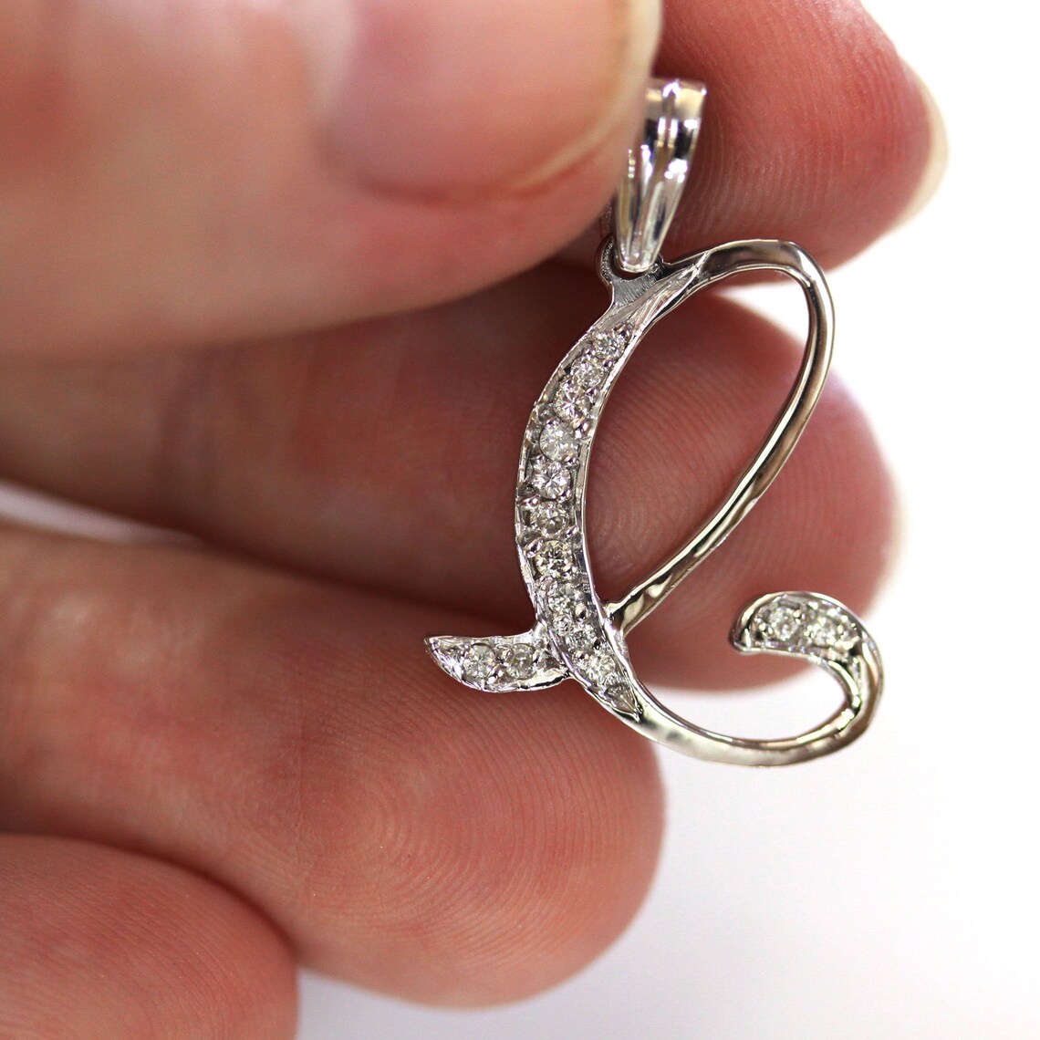 Solid 14k Gold Letter C Pendant / Initial Pendant / 0.1 Ctw - Etsy