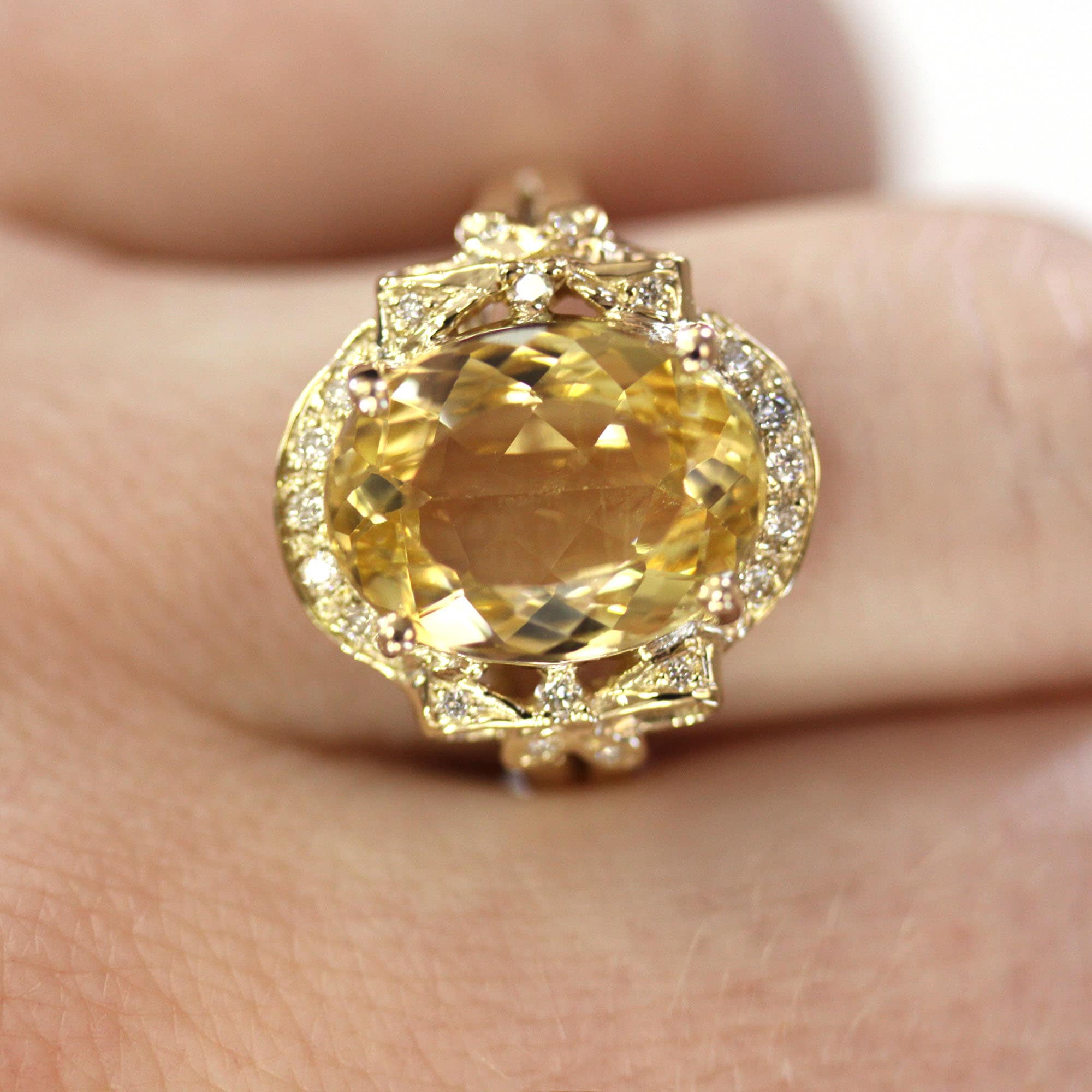 6.2 Ctw Natural Yellow Citrine & Diamond Bow Cocktail Ring / Big Oval ...
