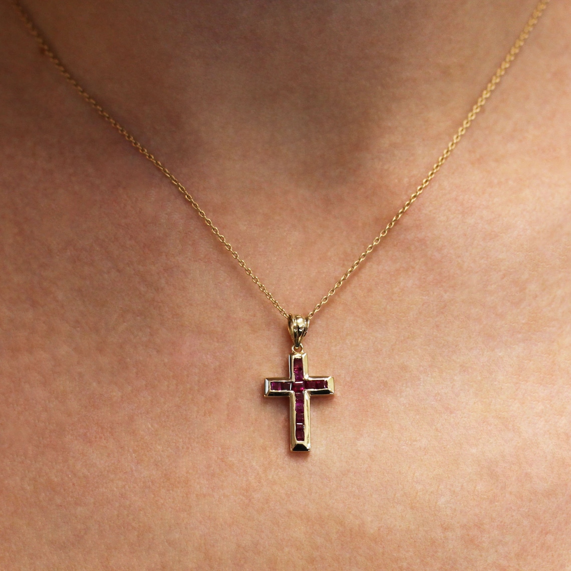 1 Ctw Natural Red Ruby Cross Pendant / Channel Set Pendant 27 | Etsy