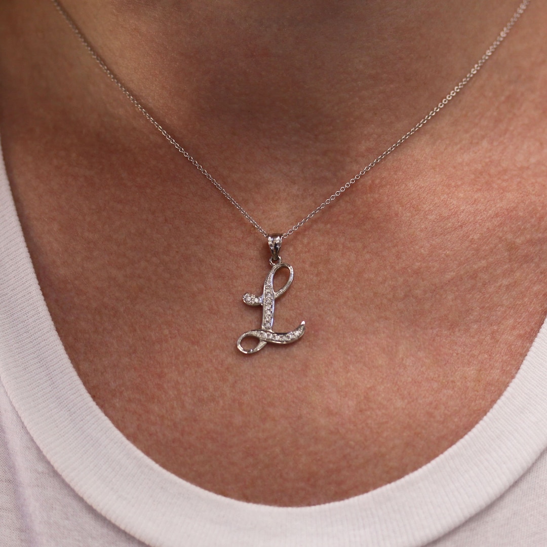 Solid 14k Gold Letter L Pendant / Initial Pendant / 0.1 Ctw Natural ...