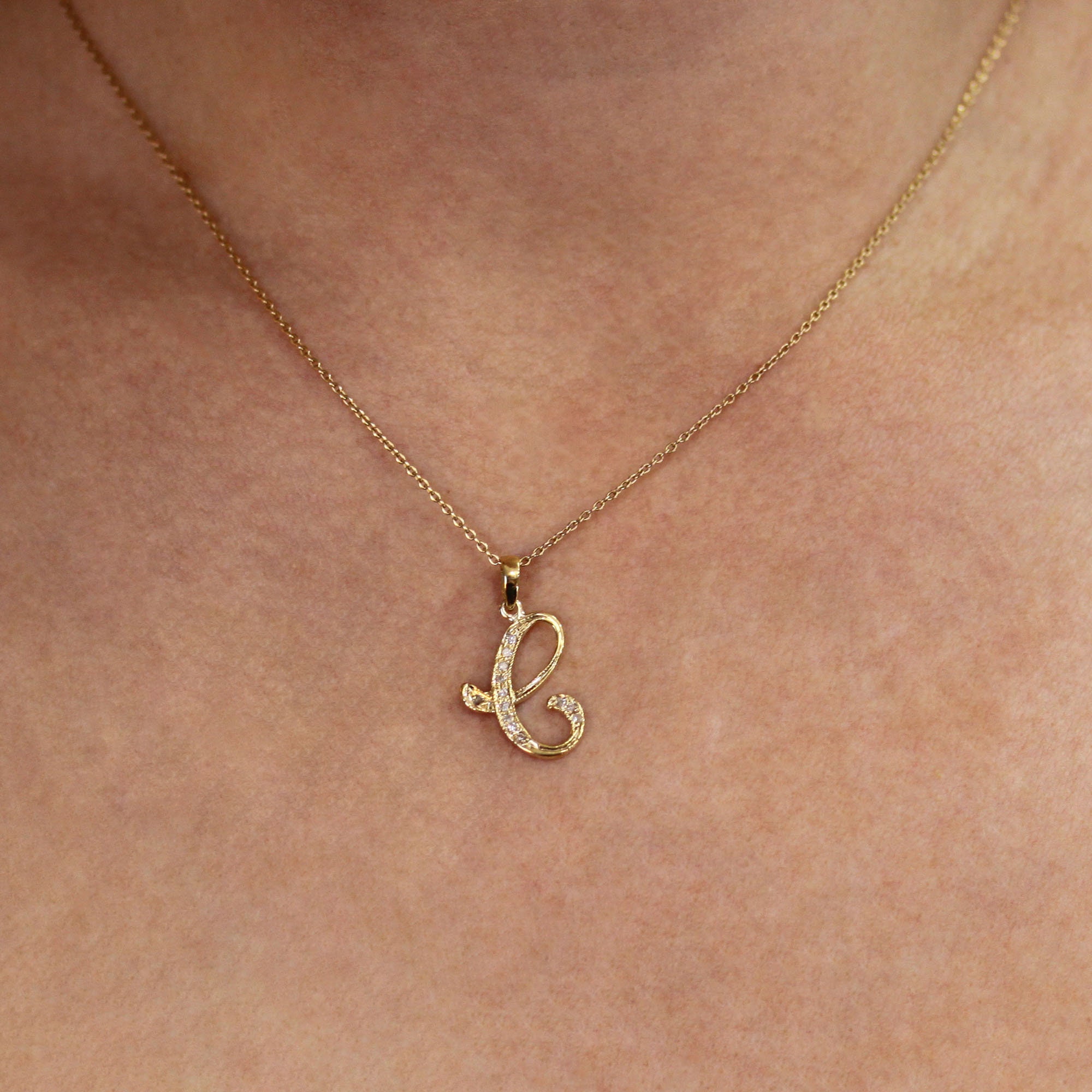 Solid 14k Gold Letter C Pendant / Initial Pendant / 0.1 Ctw - Etsy