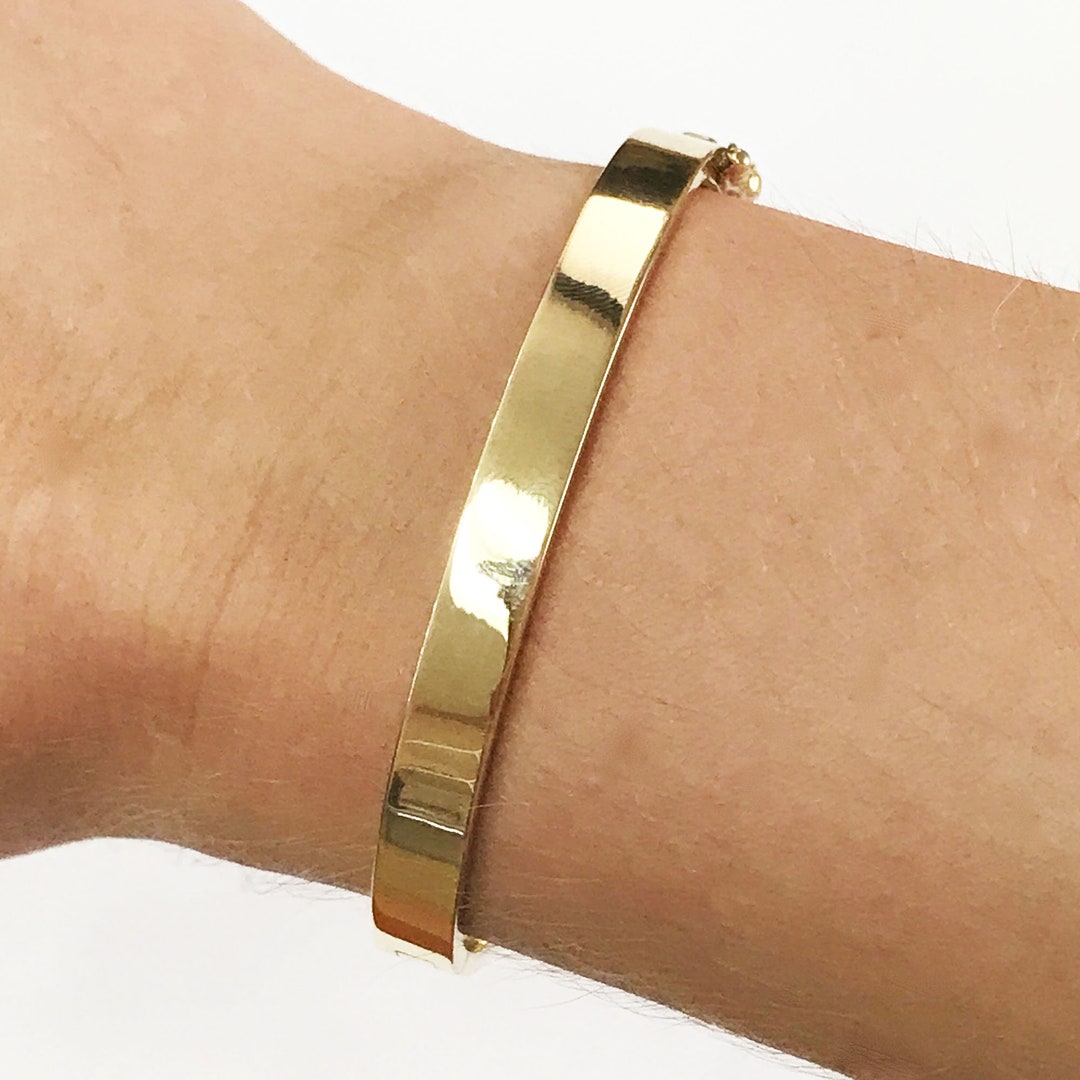 Solid 14k Yellow Gold Oval Bangle 6 MM / Flat Plain Gold Bracelet ... Solid 14k Yellow Gold Oval Bangle 6 MM / Flat Plain Gold Bracelet ...