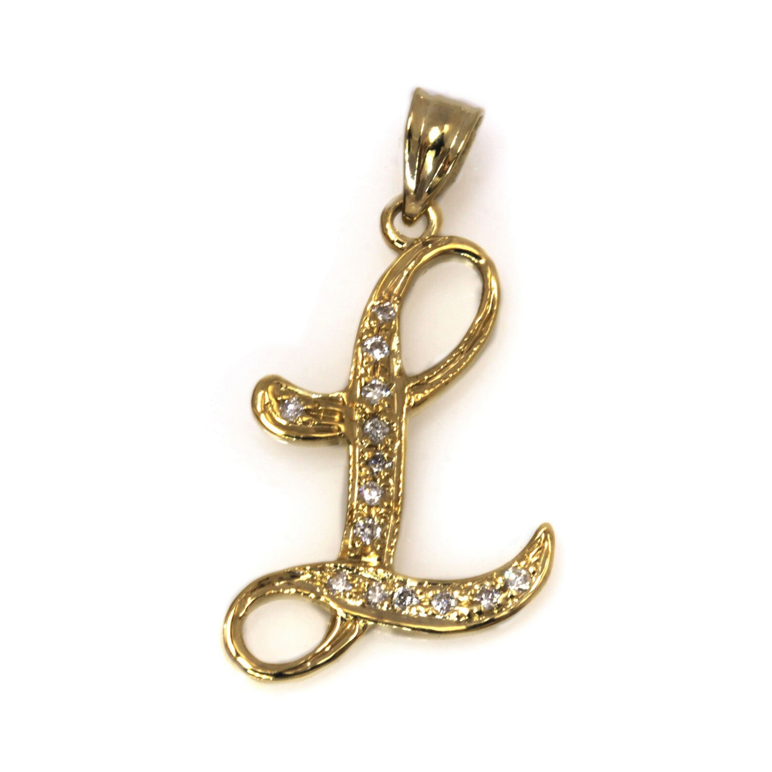 Solid 14k Gold Letter L Pendant / Initial Pendant / 0.1 Ctw Natural ...