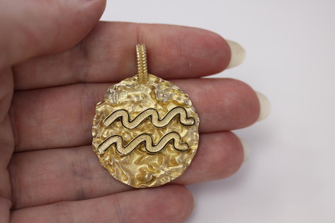 Solid Gold Zodiac Sign Medallion Pendant 1.6 in / Custom Cancer Carved ...