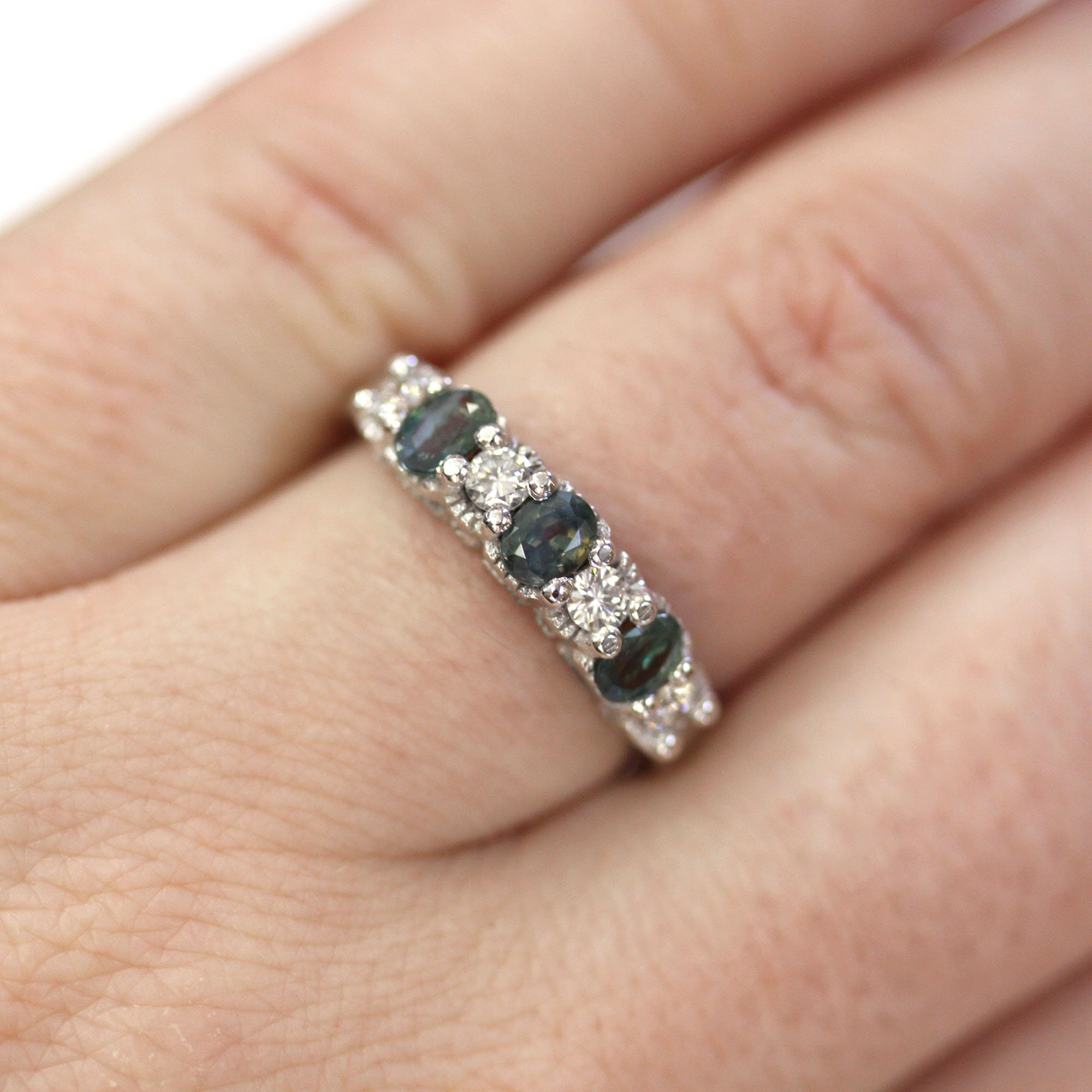 1 Ctw Natural Alexandrite & Diamond 7 Stone Band Ring / Solid 14k 18k ...