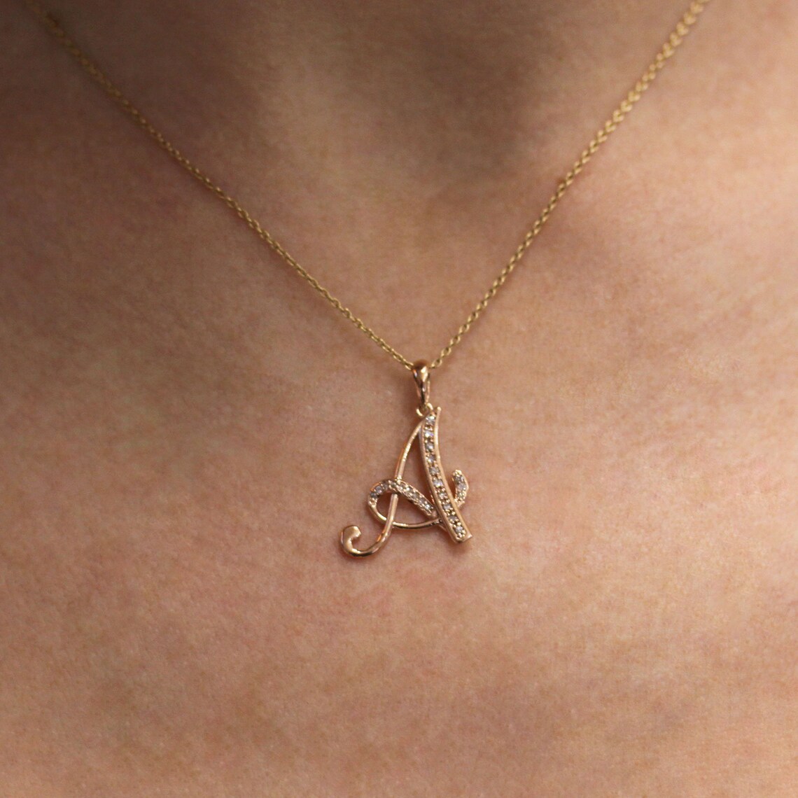 Solid 14k Gold Letter A Pendant / Initial Pendant / 0.1 Ctw | Etsy