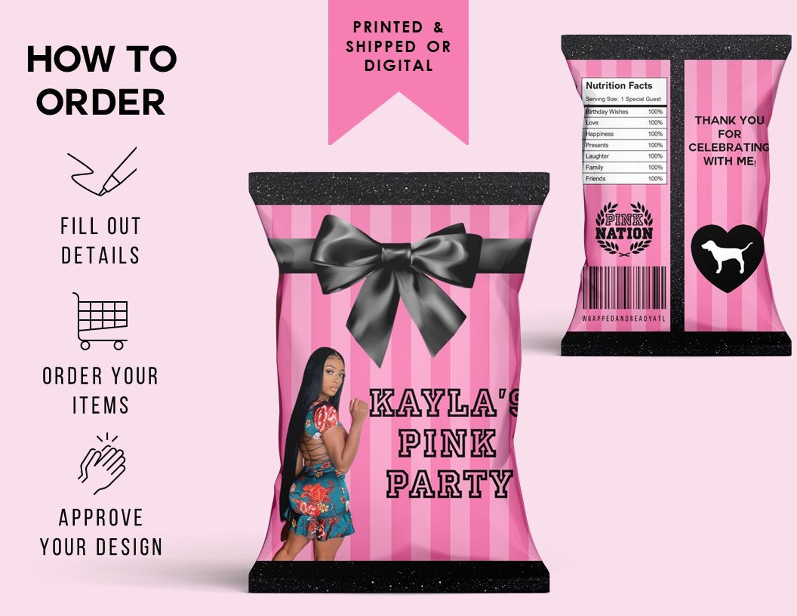Victoria Secret Pink Party Chip Bags Inspired Custom Chip Bag | Etsy