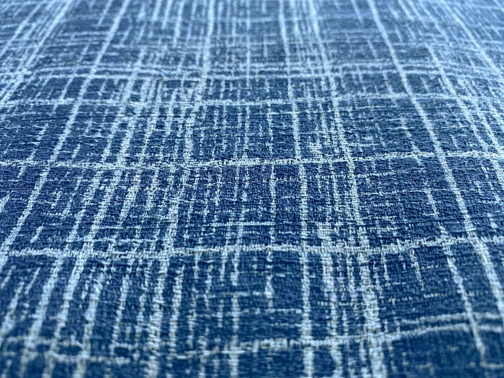 Grid Line Natural Indigo Cotton Fabric by the Yard Geometric - Etsy