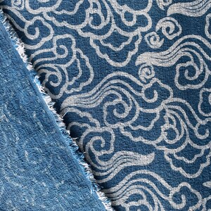 Swirl Cloud Hand Dyed Indigo Cotton Fabric by the Yard Hand Print ...