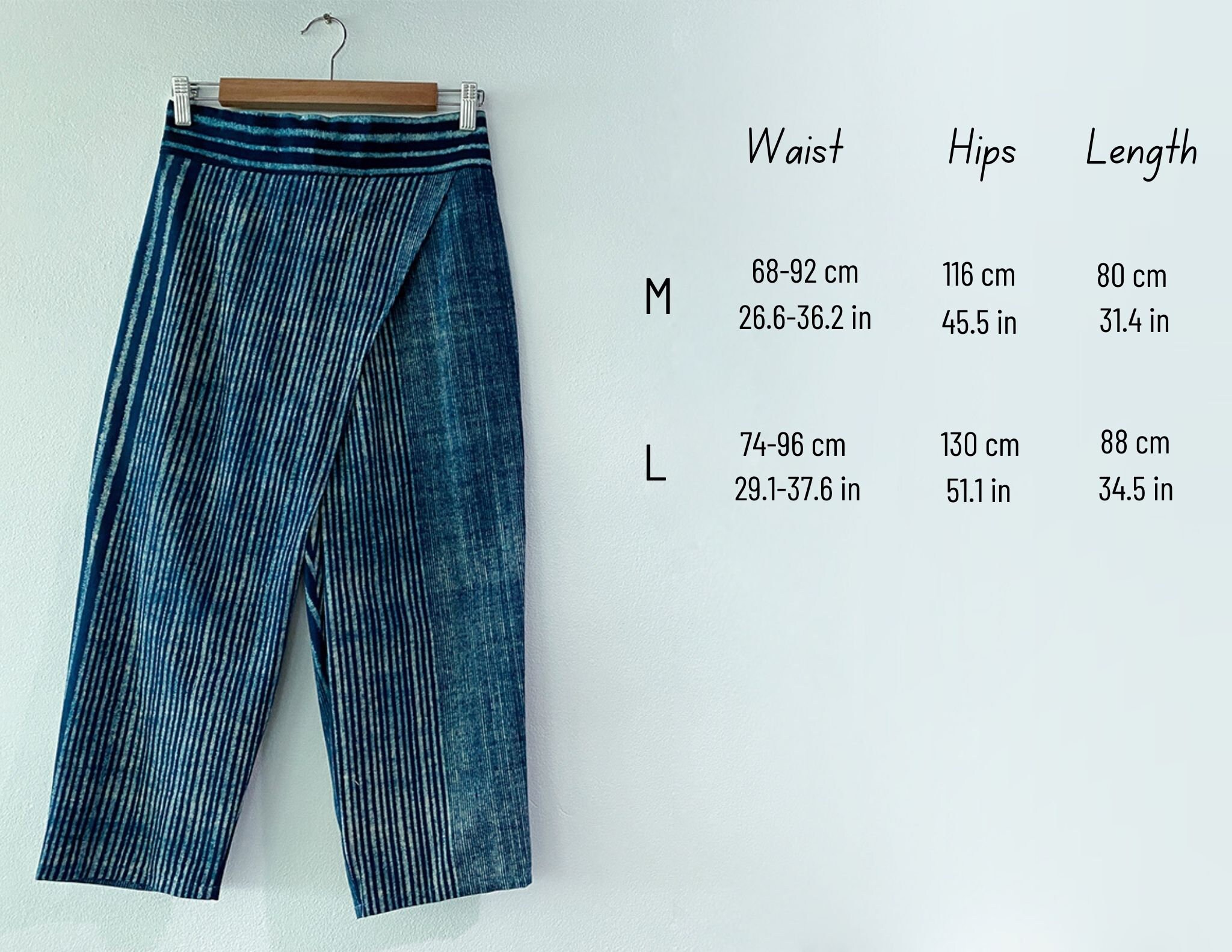 Striped Hand Dyed Indigo Elastic Waist Cotton Capri Pants - Striped ...