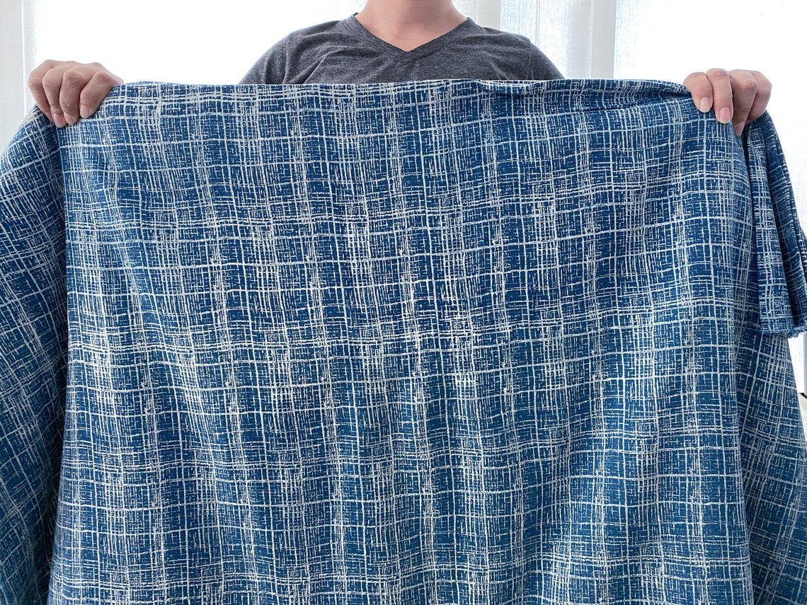 Grid Line Natural Indigo Cotton Fabric by the Yard Geometric - Etsy