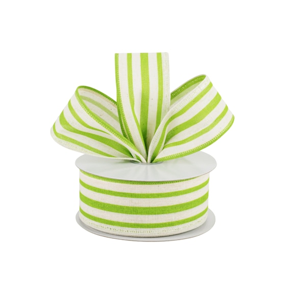 Lime Green Natural Variated Stripe Canvas Wired Ribbon - Etsy