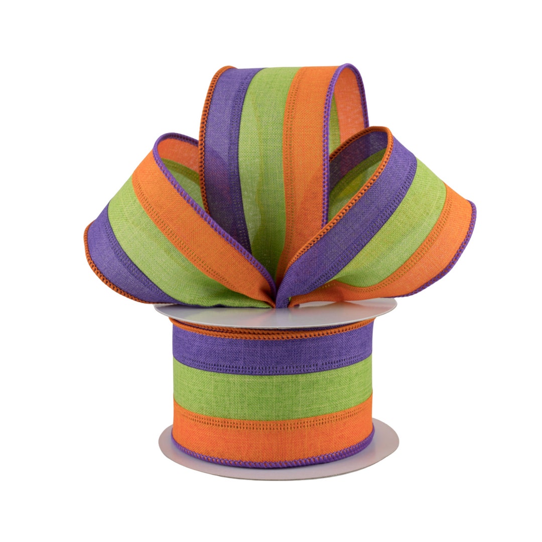 Purple Lime Green and Orange Stripe Canvas 2.5" Wired Ribbon - Etsy