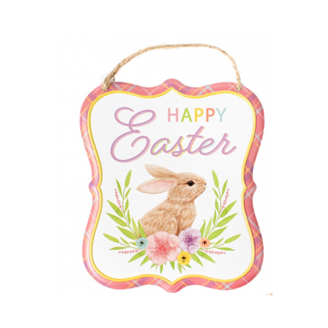 Happy Easter Bunny Floral Metal Sign Wreath Decoration - Etsy
