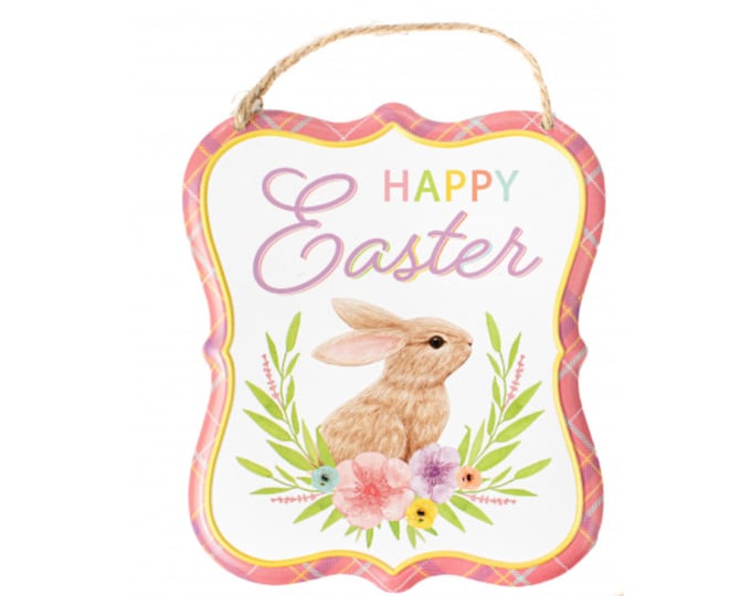 Happy Easter Bunny Floral Metal Sign Wreath Decoration - Etsy