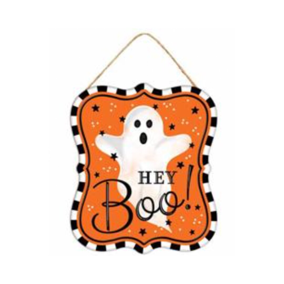 Hey Boo Halloween Ghost Metal Sign Wreath Decoration - Etsy