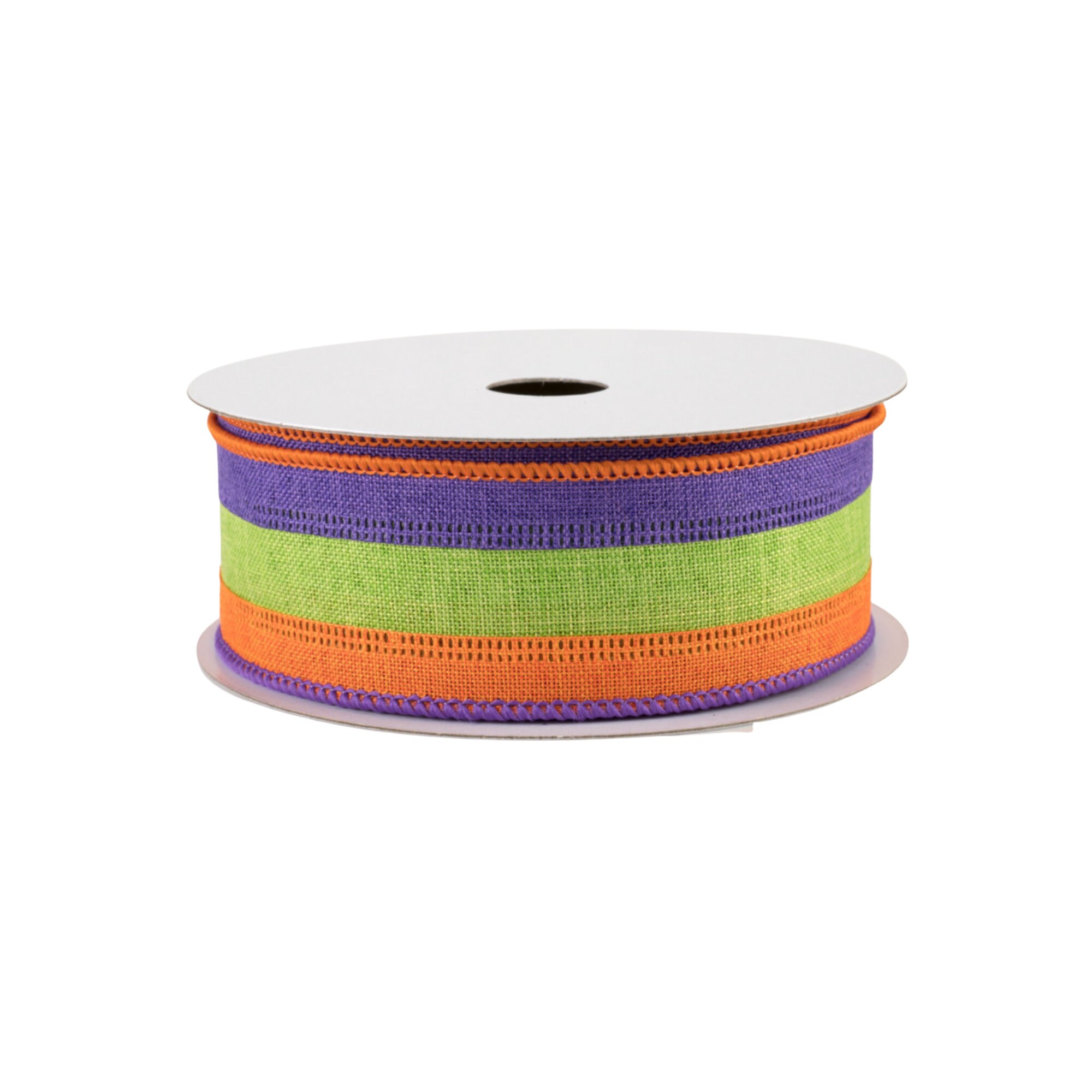 Purple Lime Green and Orange Stripe Canvas 1.5" Wired Ribbon - Etsy