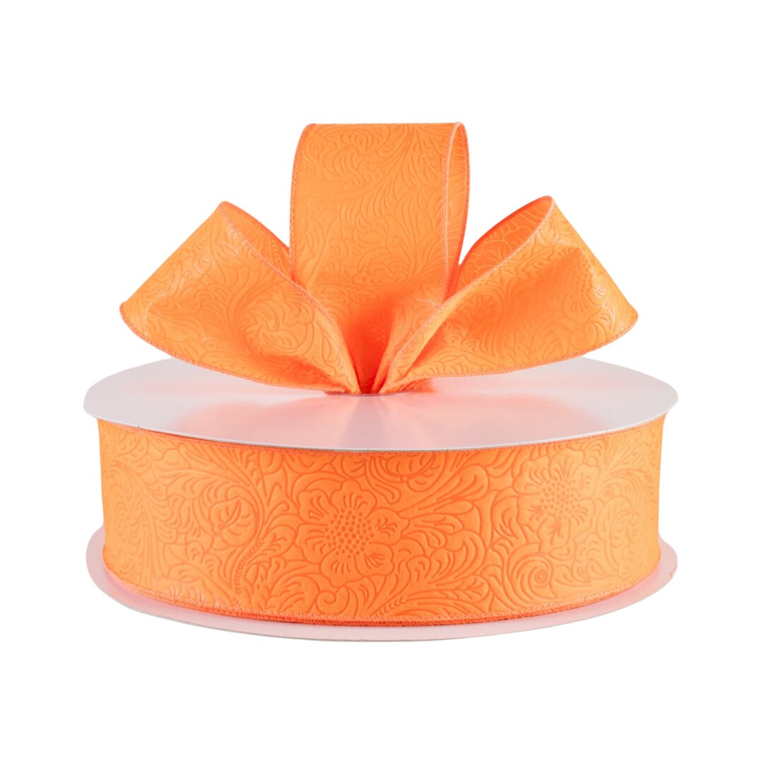 Embossed Flower Orange Weatherproof Fabric 2.5" Wired Ribbon - Etsy