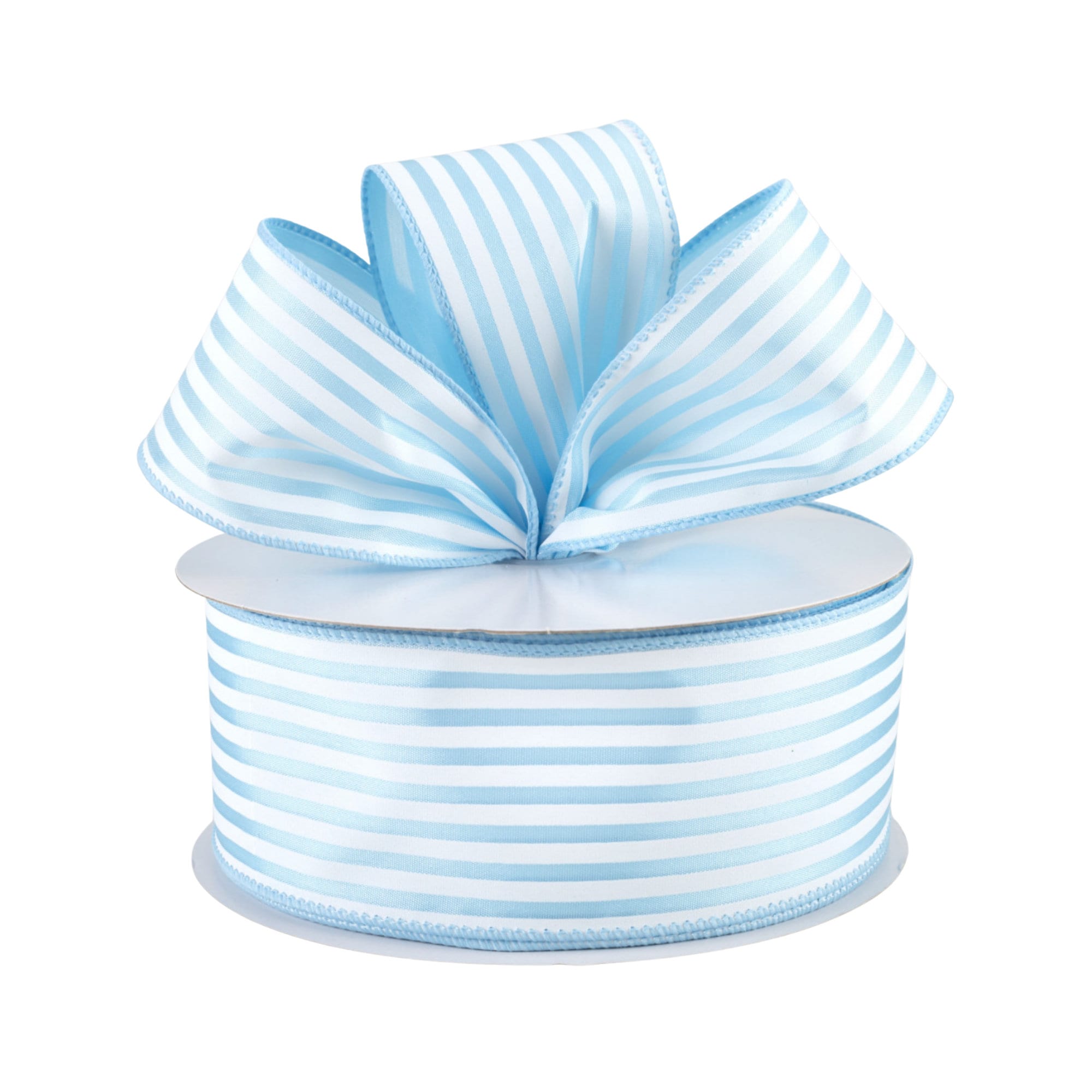 Light Blue and White Stripe Satin Fabric Wired Ribbon - Etsy