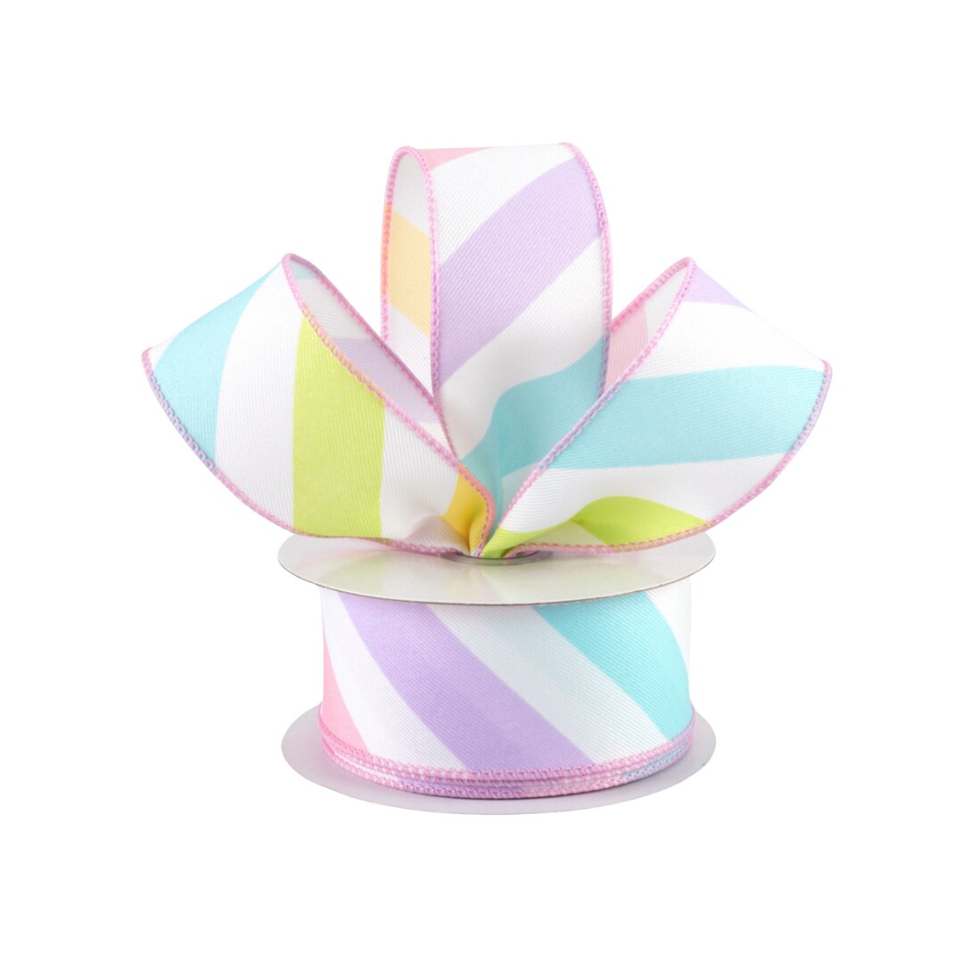 Pastel Diagonal Stripe Fabric 1.5" Wired Ribbon - Etsy