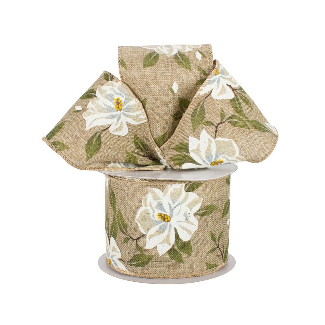 Magnolia Floral Beige Canvas 2.5" Wired Ribbon - Etsy