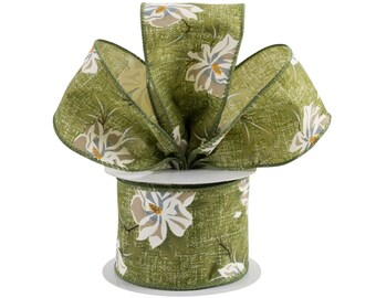 Moss Green and Ivory Stripe Linen 2.5" Wired Ribbon - Etsy