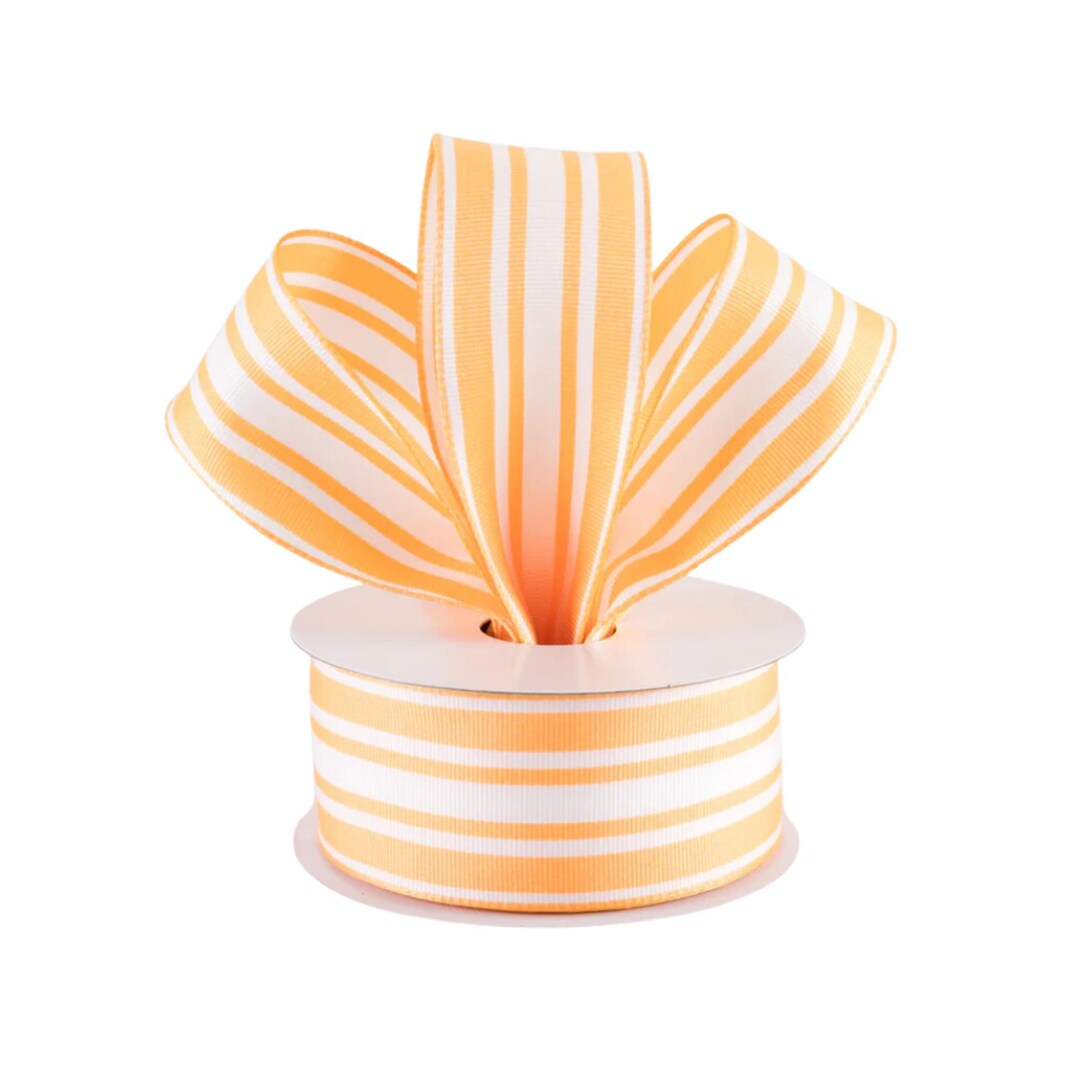 Orange and White Ticking Stripe Grosgrain 1.5" Wired Ribbon - Etsy
