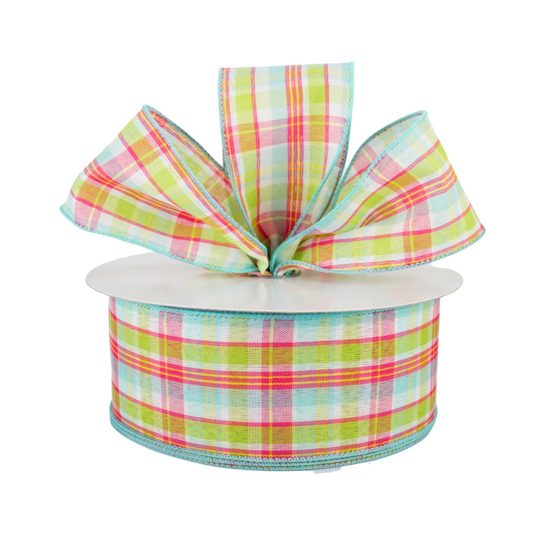 Spring Plaid Blue Pink Green Fabric 2.5" Wired Ribbon - Etsy
