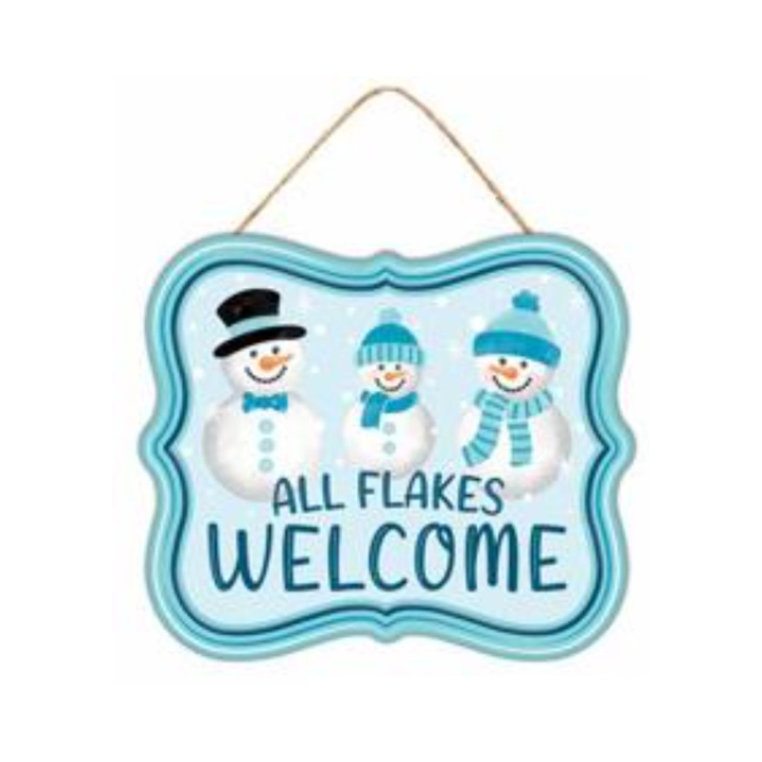 Snowman All Flakes Welcome Metal Sign Wreath Decoration - Etsy