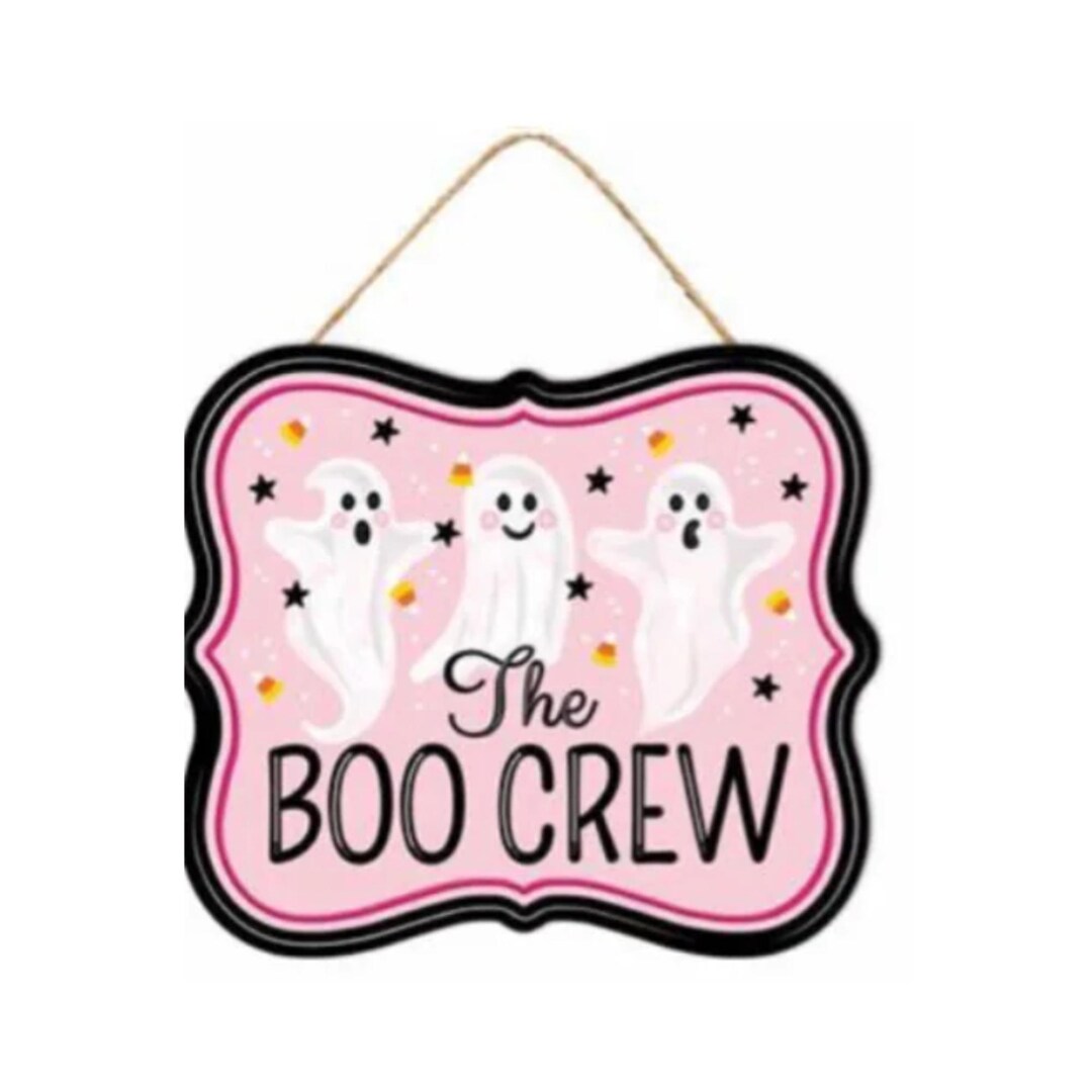 Boo Crew Halloween Ghost Pastel Pink Metal Sign Wreath Decoration - Etsy