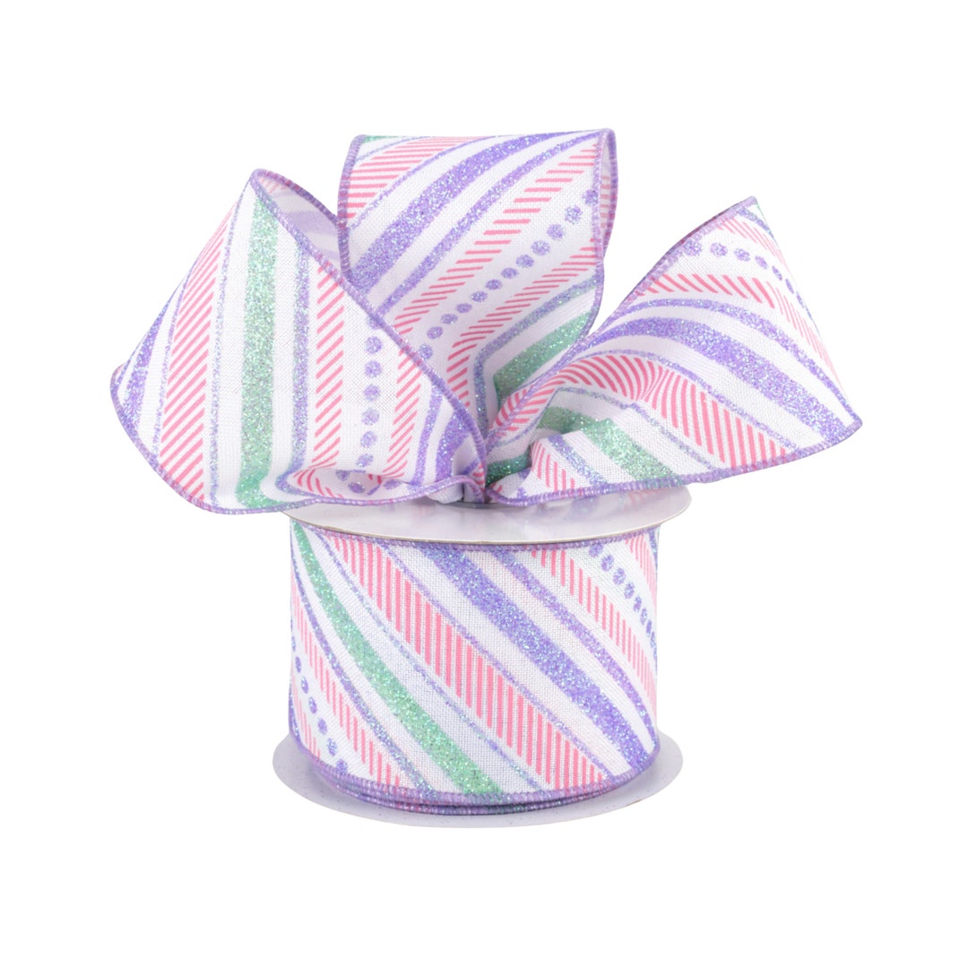 Pastel Glitter Dots and Stripes Canvas 2.5" Wired Ribbon - Etsy