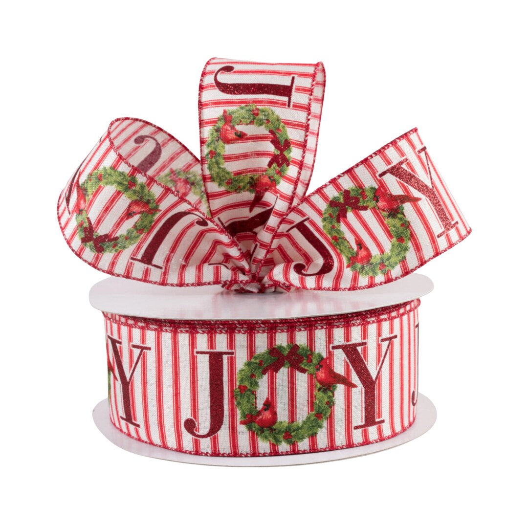 Christmas Joy Cardinal Red Stripe Ticking 2.5" Wired Ribbon - Etsy