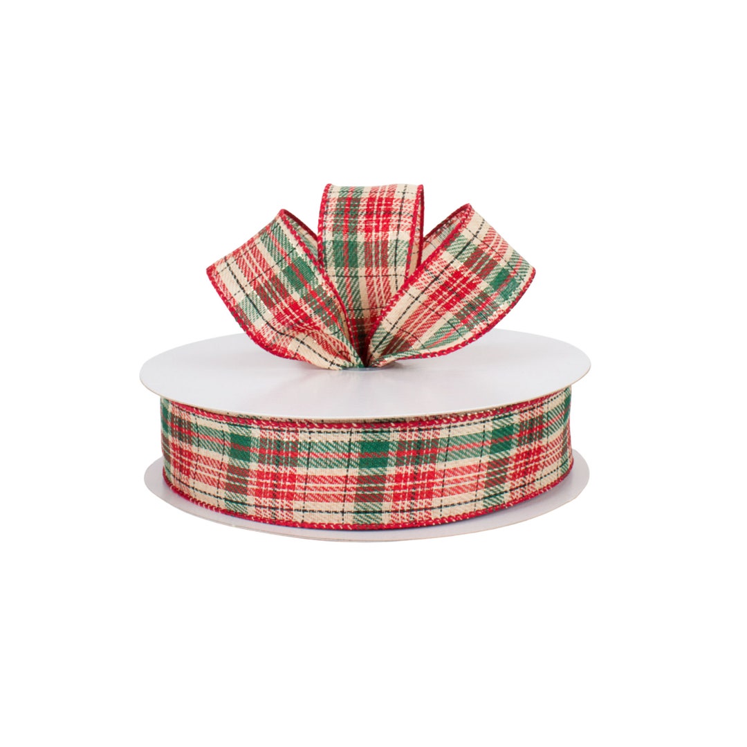 Christmas Plaid Red Green and Tan Wired Ribbon - Etsy