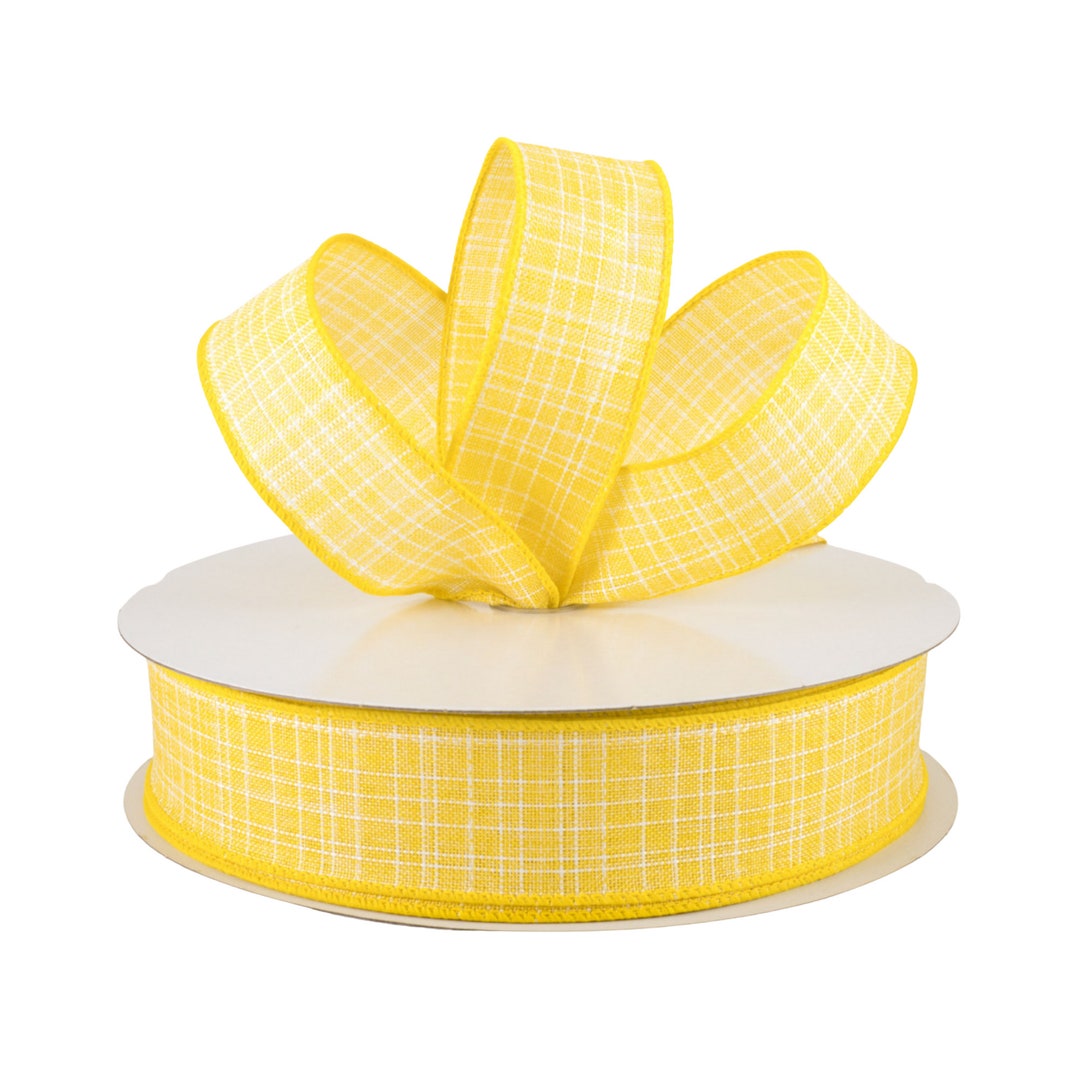 Yellow Textured Linen Fabric 1.5" Wired Ribbon - Etsy