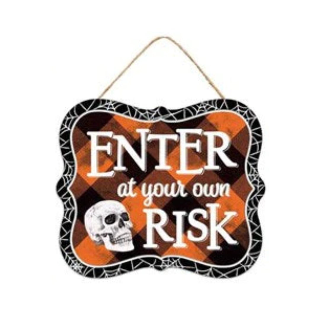 Enter at Your Own Risk Halloween Skull Metal Sign Wreath Decoration - Etsy