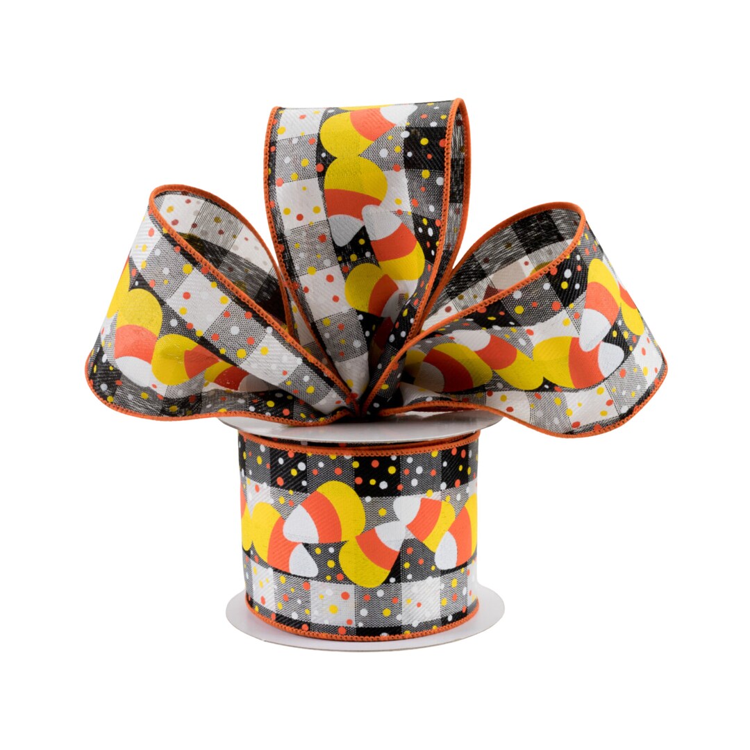 Candy Corn Buffalo Plaid Canvas 2.5" Wired Ribbon - Etsy