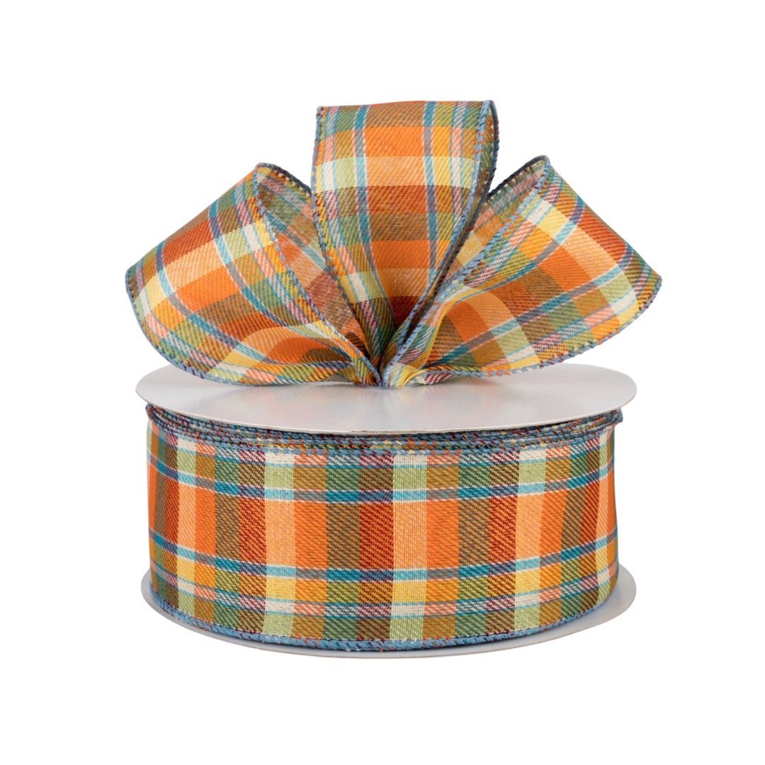 Fall Plaid Blue and Orange 2.5" Wired Ribbon - Etsy
