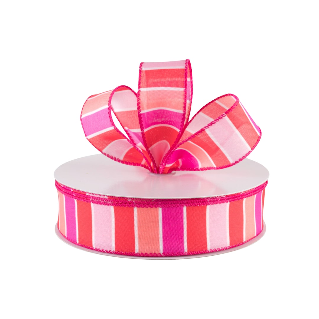 Wide Stripes Pink Coral and Melon Canvas 1.5" Wired Ribbon - Etsy