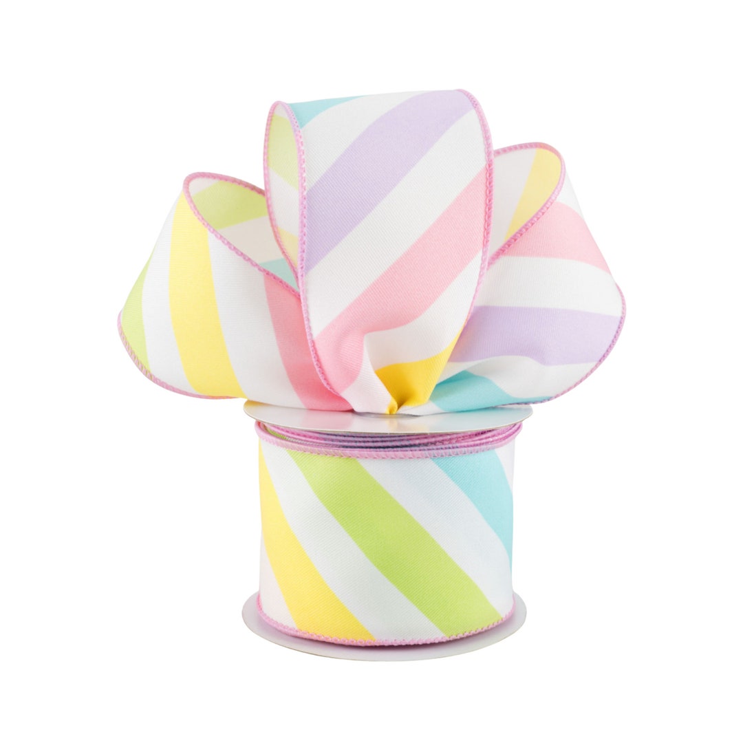 Pastel Diagonal Stripe Fabric 2.5" Wired Ribbon - Etsy