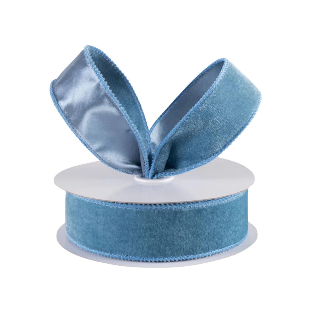 Deluxe Velvet Smoke Blue Satin Backed 1.5" Wired Ribbon - Etsy