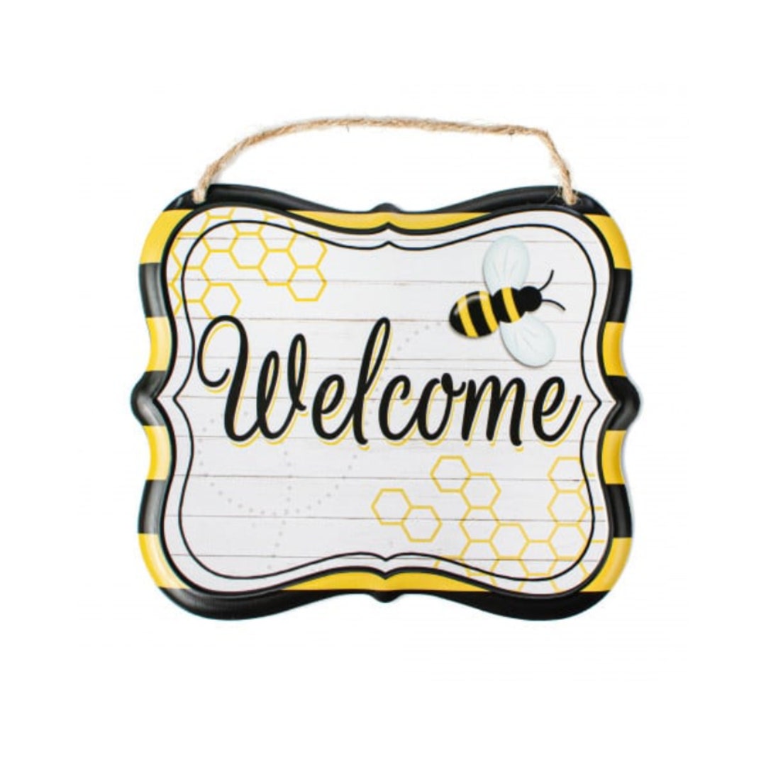 Welcome Bee Embossed Metal Sign Wreath Decoration - Etsy