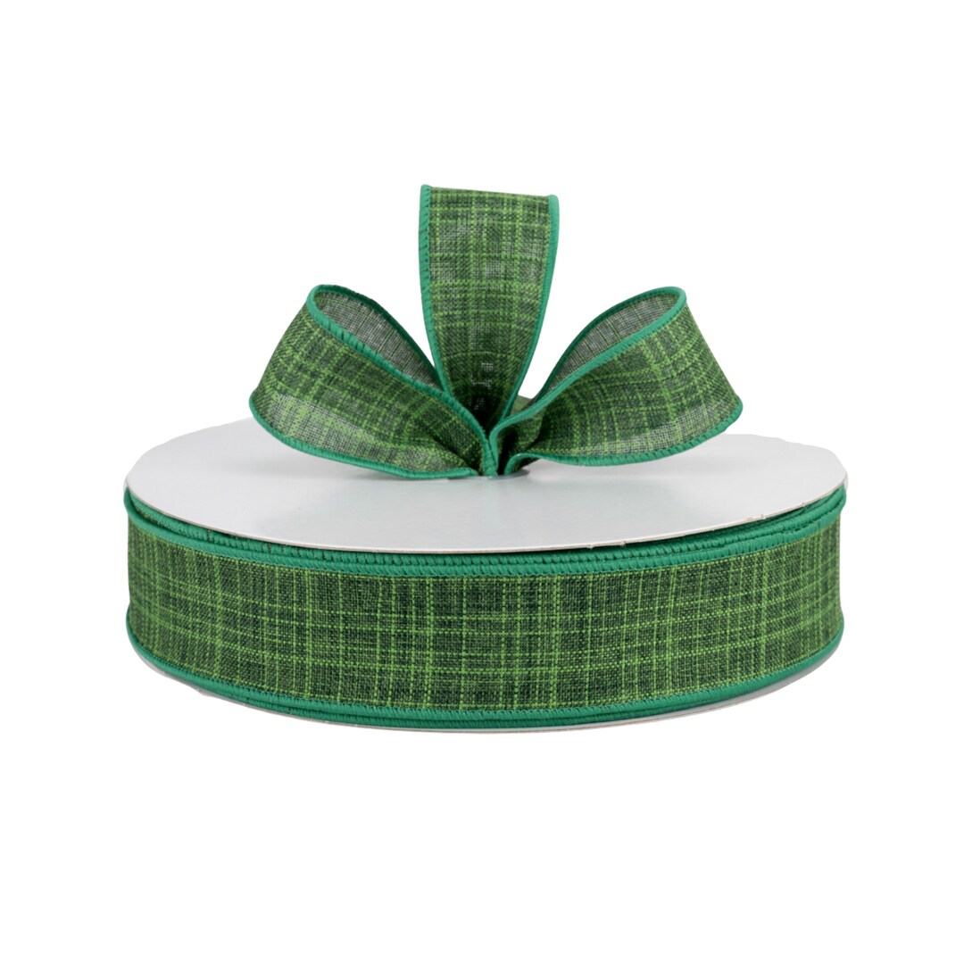 Green Textured Linen Fabric 1.5" Wired Ribbon - Etsy